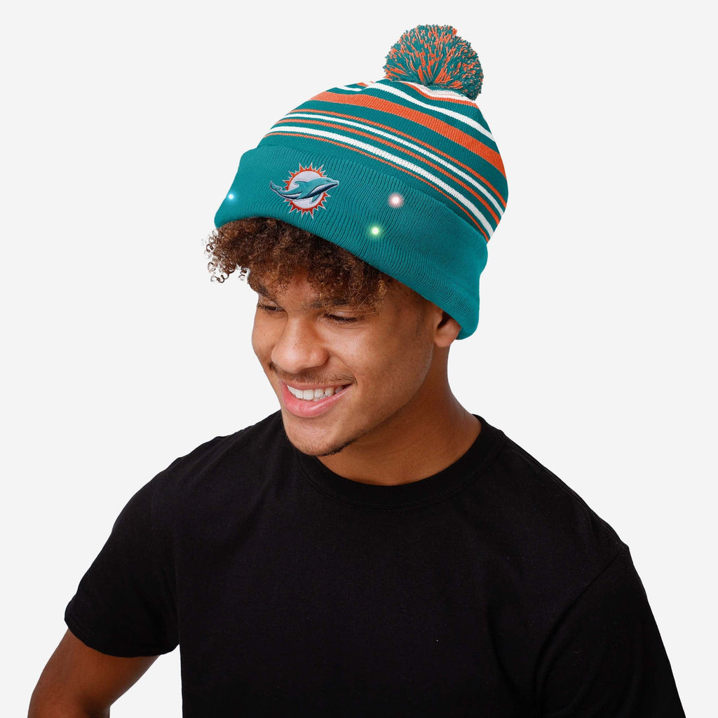 Miami Dolphins Horizontal Stripe Light Up Beanie FOCO