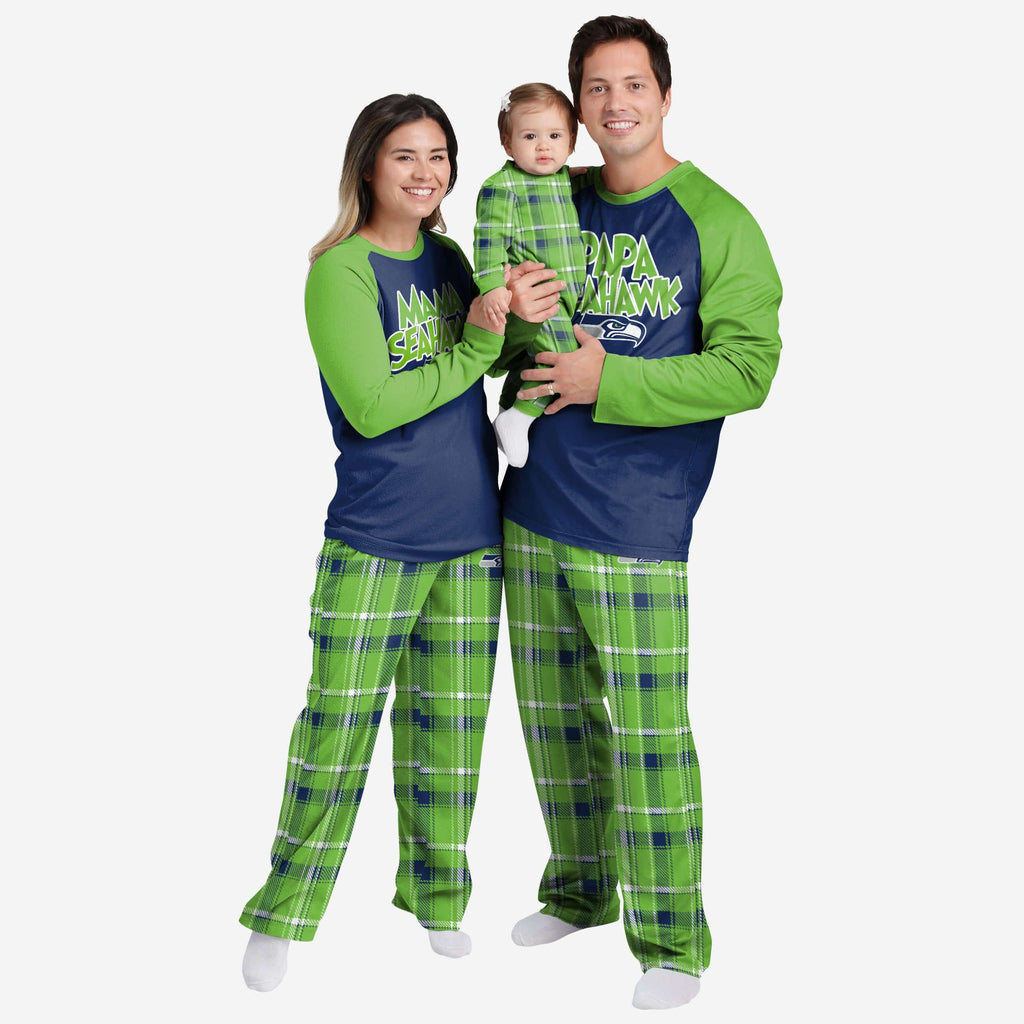 Seattle Seahawks Infant Plaid Family Holiday Pajamas FOCO