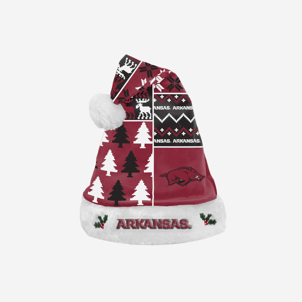 Arkansas Razorbacks Busy Block Family Holiday Santa Hat FOCO