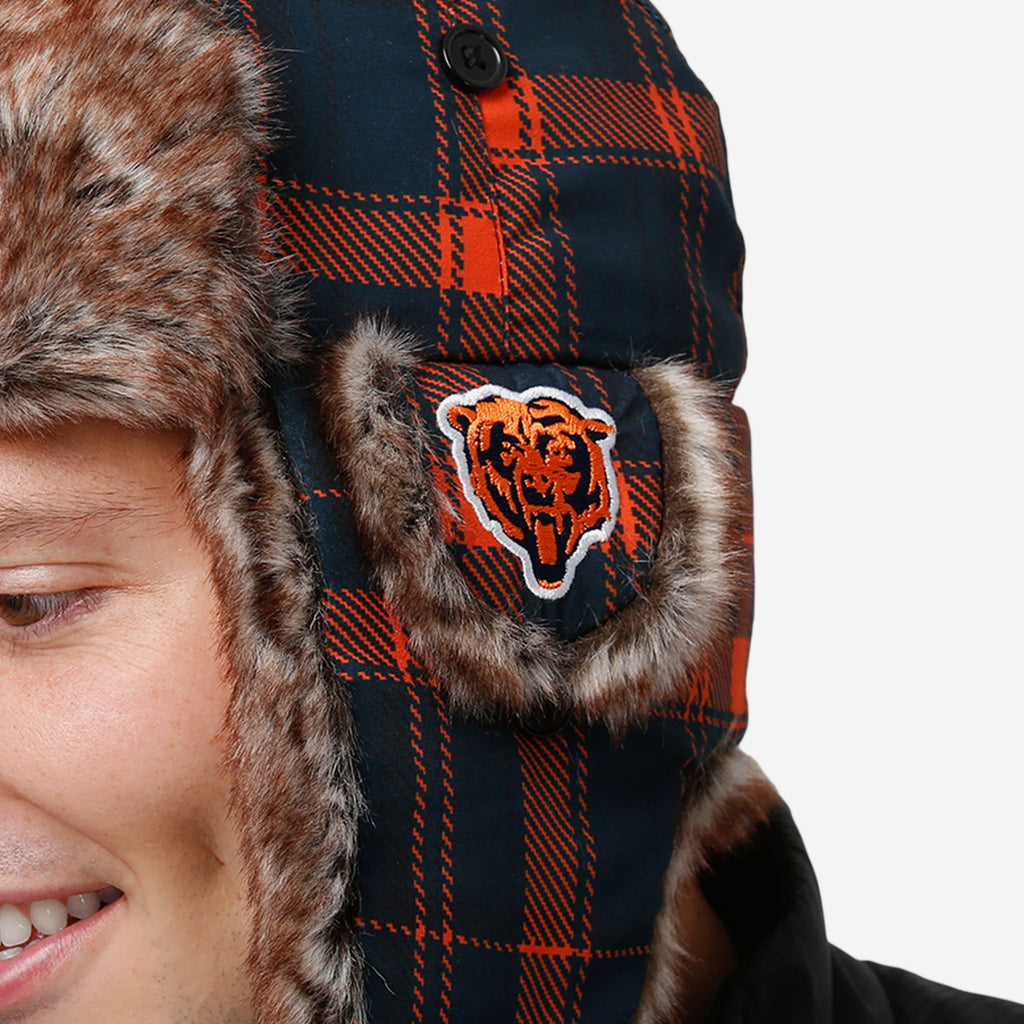 Chicago Bears NFL Wordmark Flannel Trapper Hat FOCO